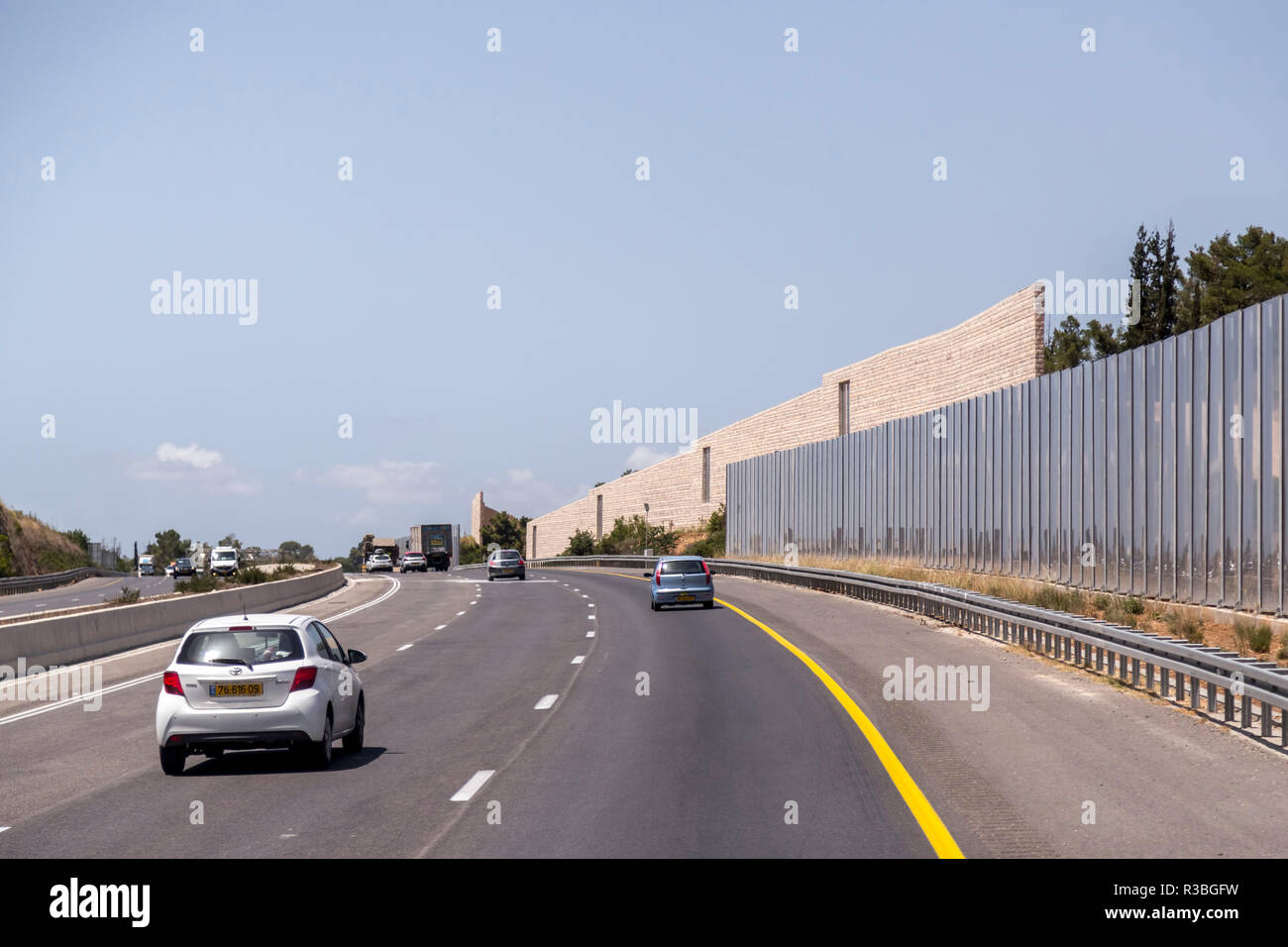Jerusalem to Haifa, Israel - June 17, 2018: Highway with signs and ...
