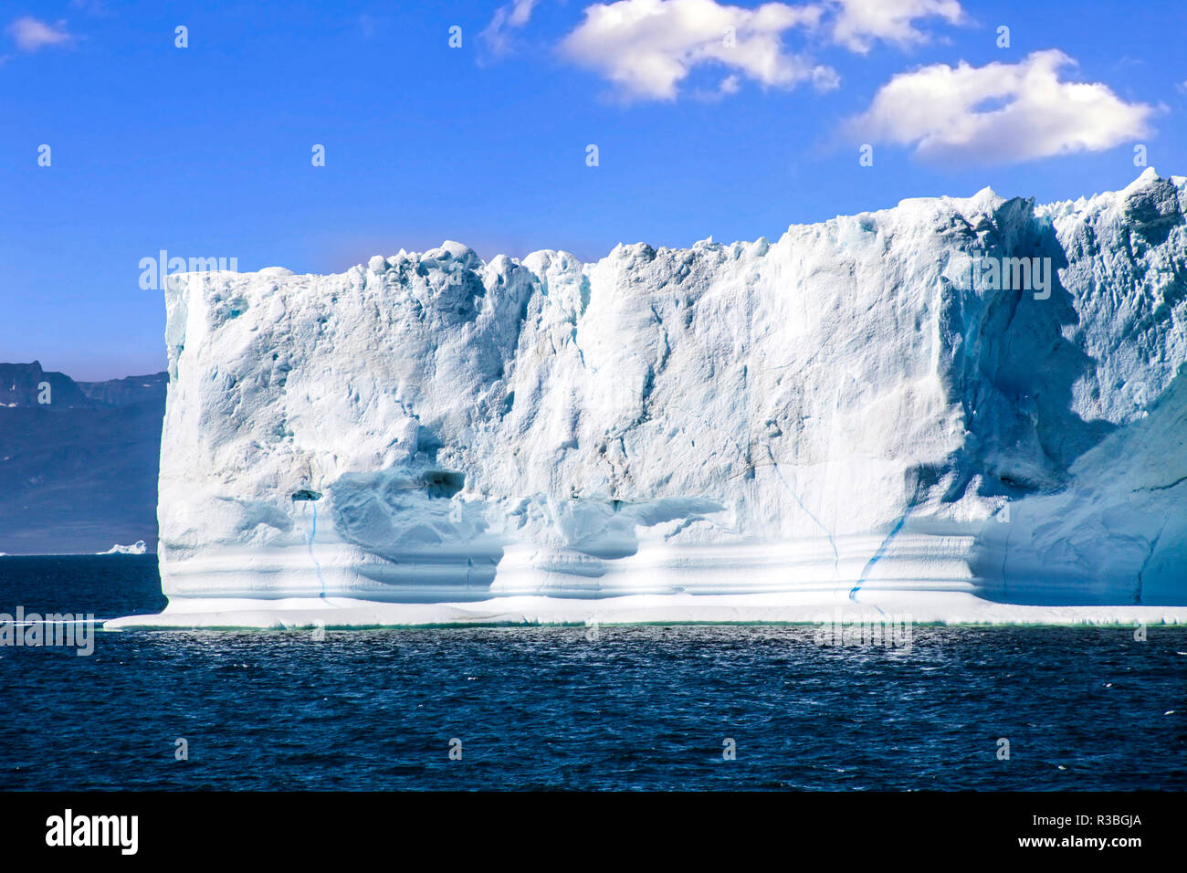 Greenland, Discovery Bay, (Disko Bay) floating icebergs from the Ilulissat Kangerlua Glacier ...