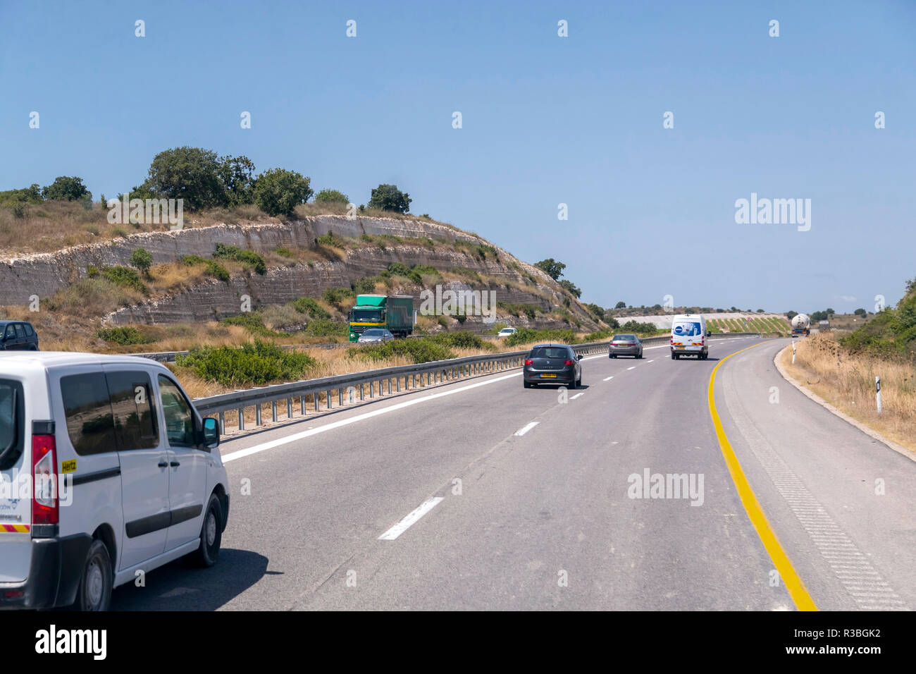 Jerusalem to Haifa, Israel - June 17, 2018: Highway with signs and ...