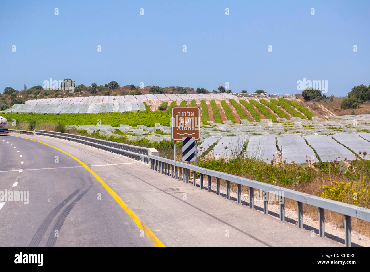 Jerusalem to Haifa, Israel - June 17, 2018: Highway with signs and ...