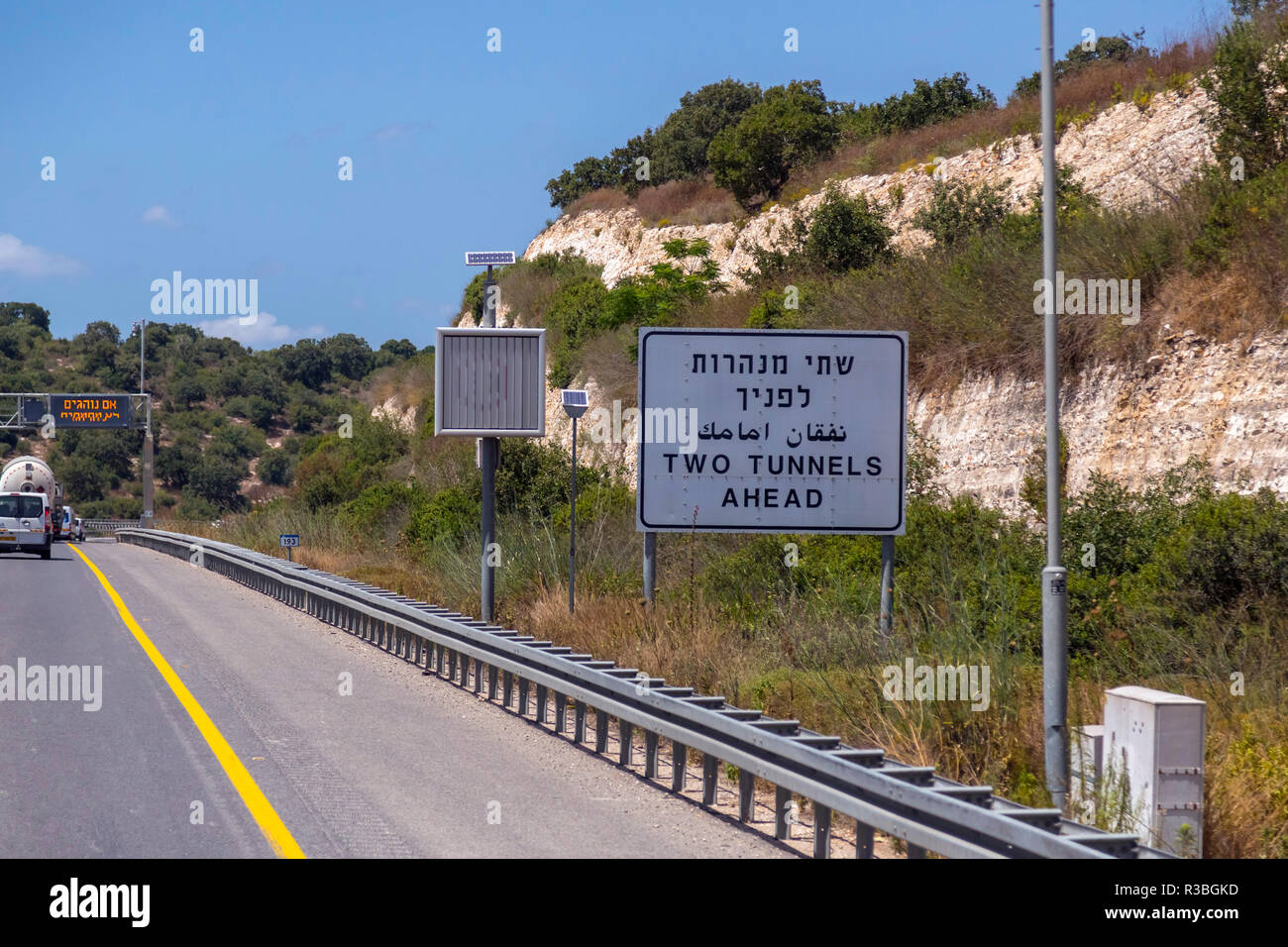 Jerusalem to Haifa, Israel - June 17, 2018: Highway with signs and ...