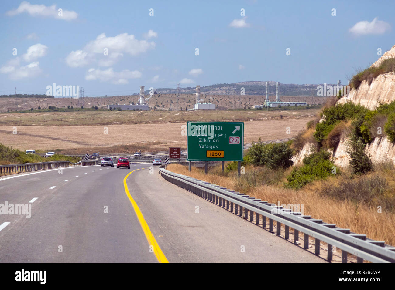 Jerusalem to Haifa, Israel - June 17, 2018: Highway with signs and ...