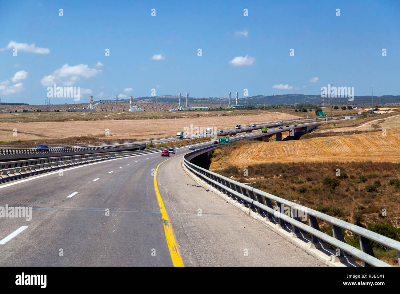 Jerusalem to Haifa, Israel - June 17, 2018: Highway with signs and ...