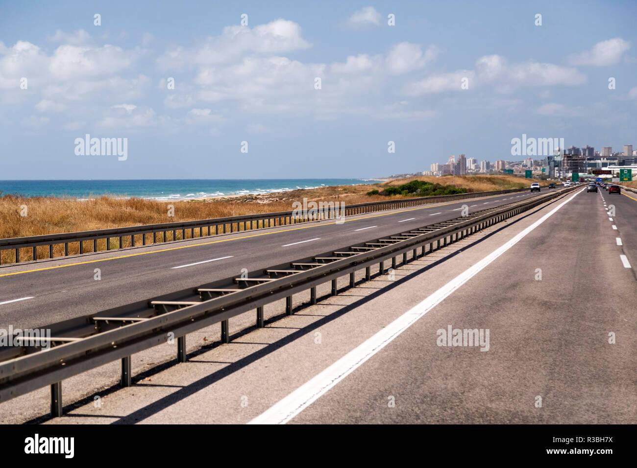 Jerusalem to Haifa, Israel - June 17, 2018: Highway with signs and ...