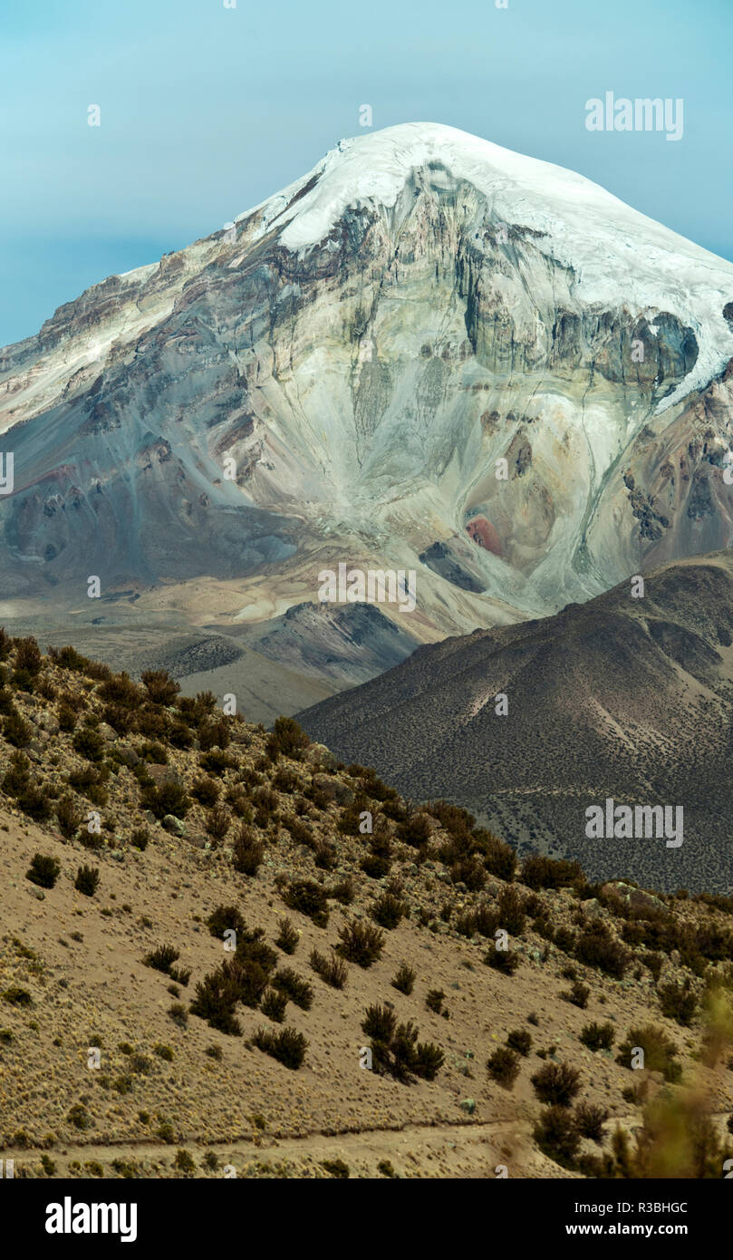 Snowcapped volcano Sajama, Sajama National Park, Bolivia Stock Photo ...