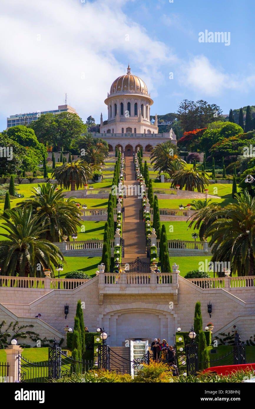 Haifa, Israel - June 17, 2018: Bahai Gardens, a holy temple of the ...
