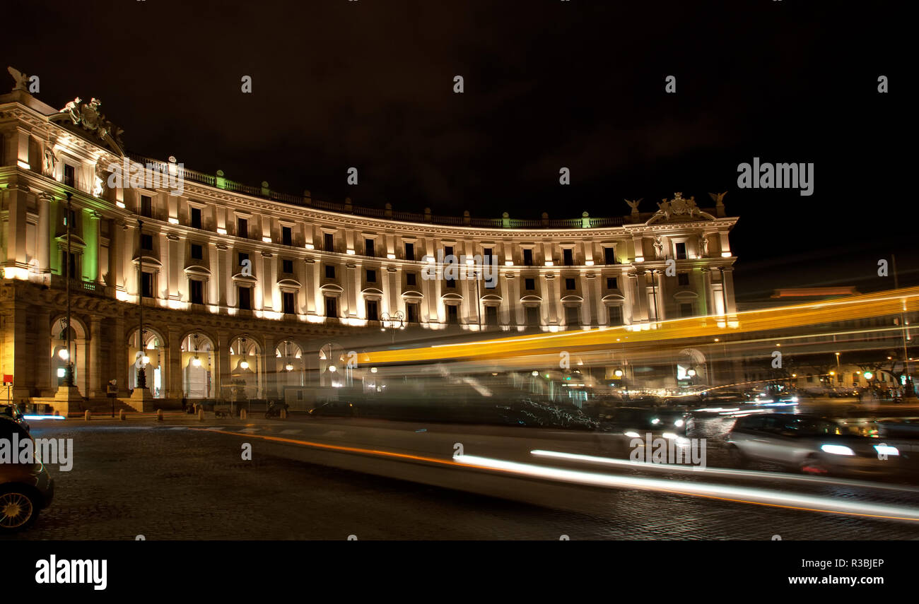 Piazza della Repubblica with night traffic, Rome, Italy Stock Photo - Alamy