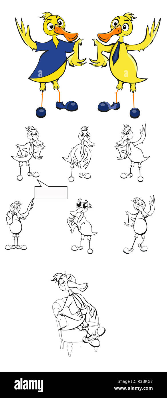 set of illustrations duck different poses Stock Photo - Alamy
