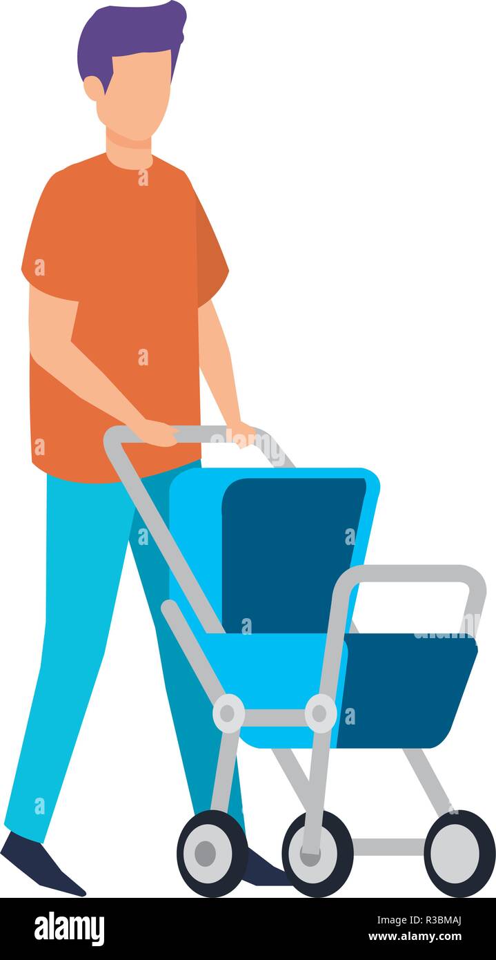 father with cart baby character Stock Vector Image & Art - Alamy