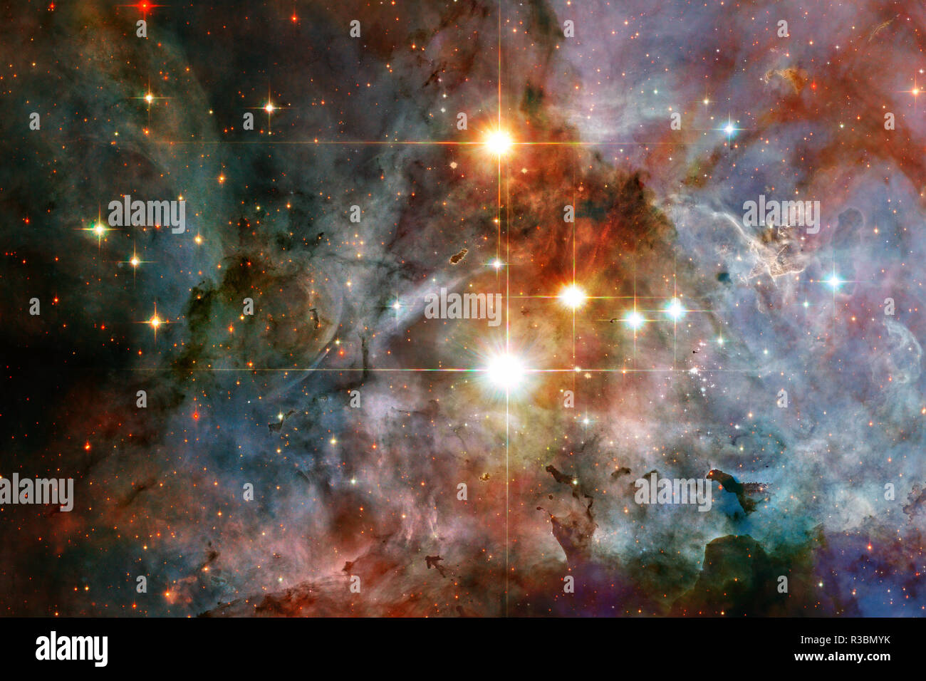 Outer space art. Nebulas, galaxies and bright stars in beautiful ...