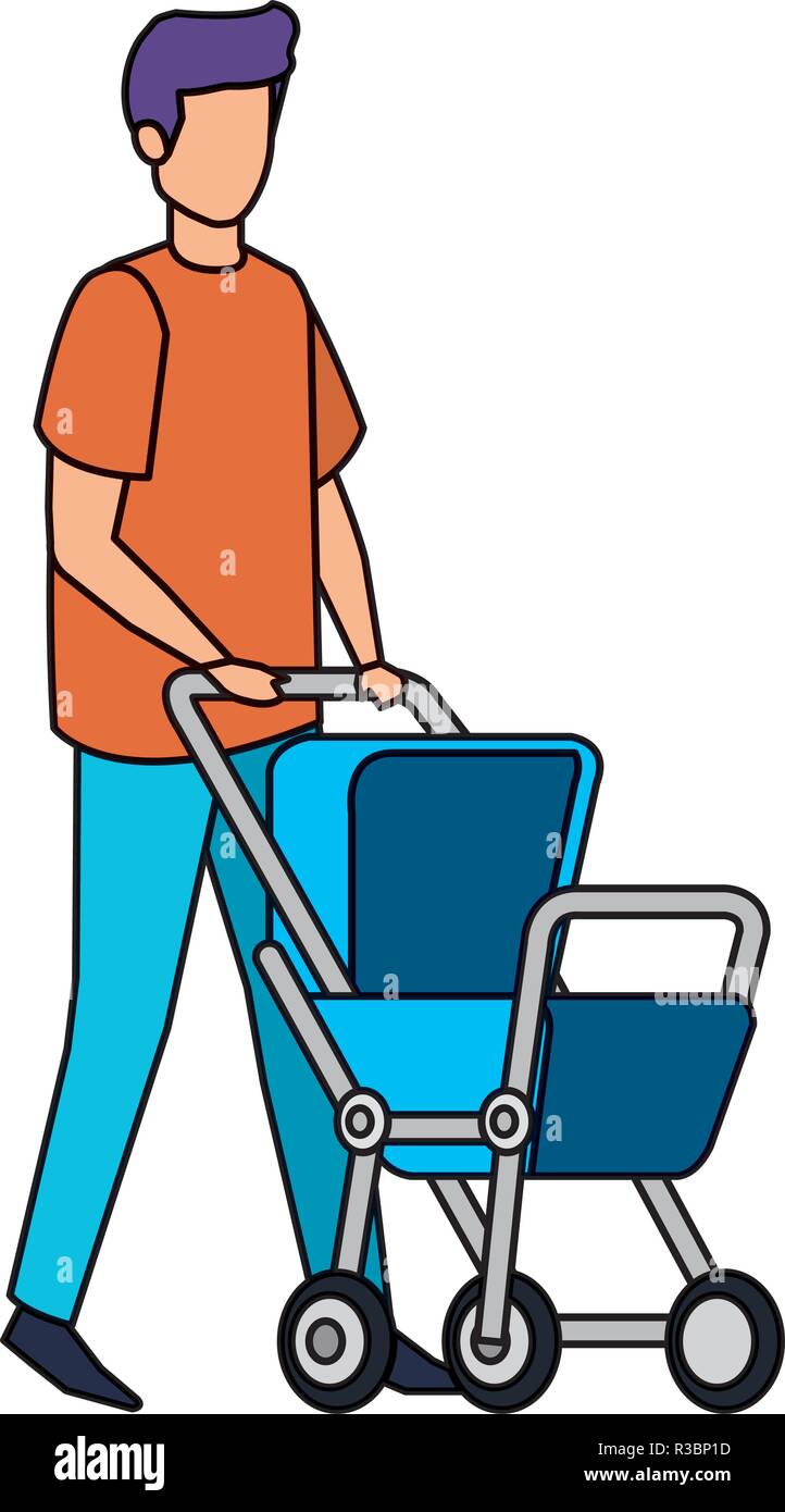 father with cart baby character Stock Vector Image & Art - Alamy