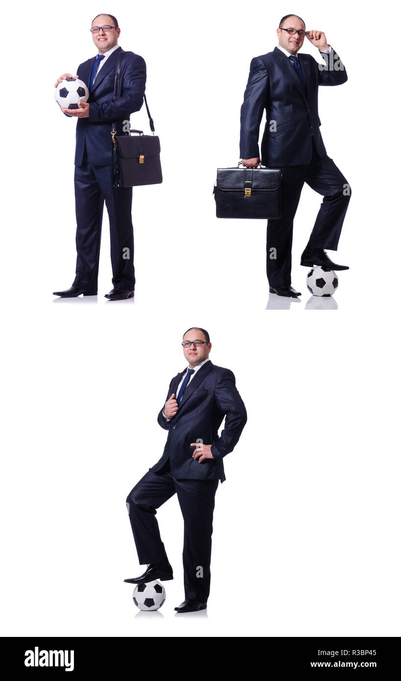 Man with football isolated on white Stock Photo - Alamy
