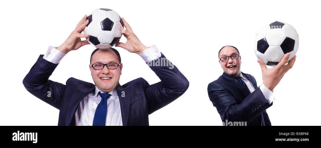 Man with football isolated on white Stock Photo - Alamy