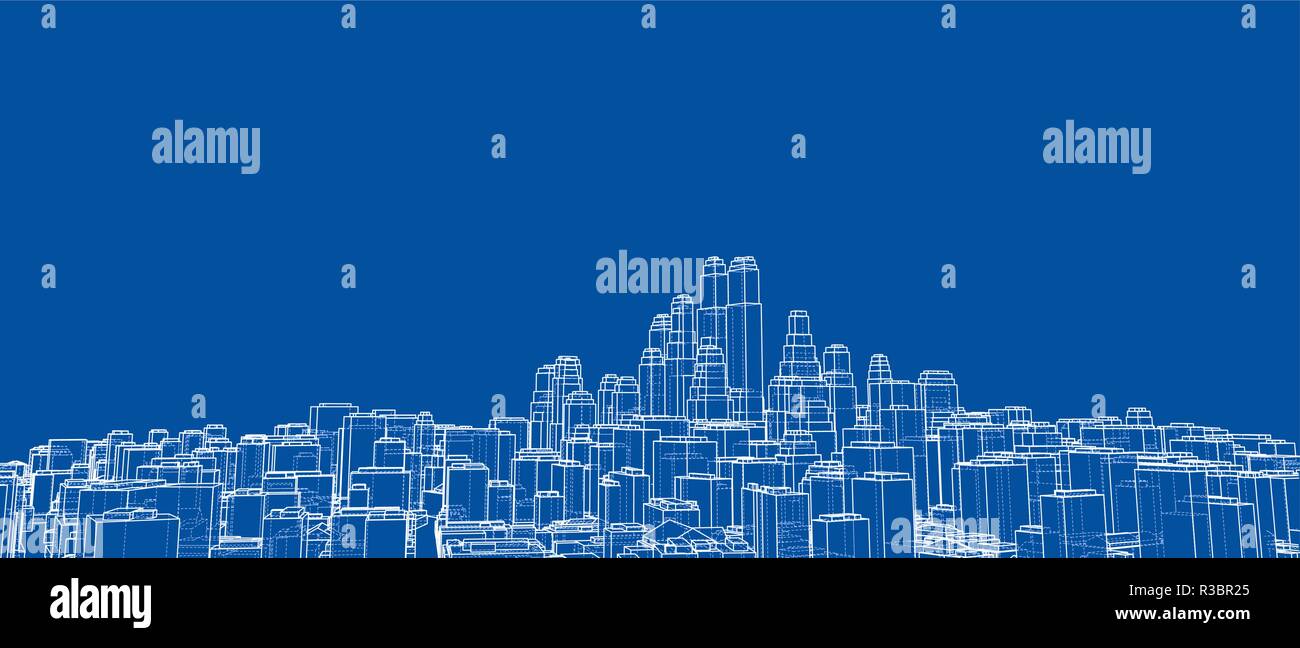 Wire-frame City, Blueprint Style. Vector Stock Vector Image & Art - Alamy