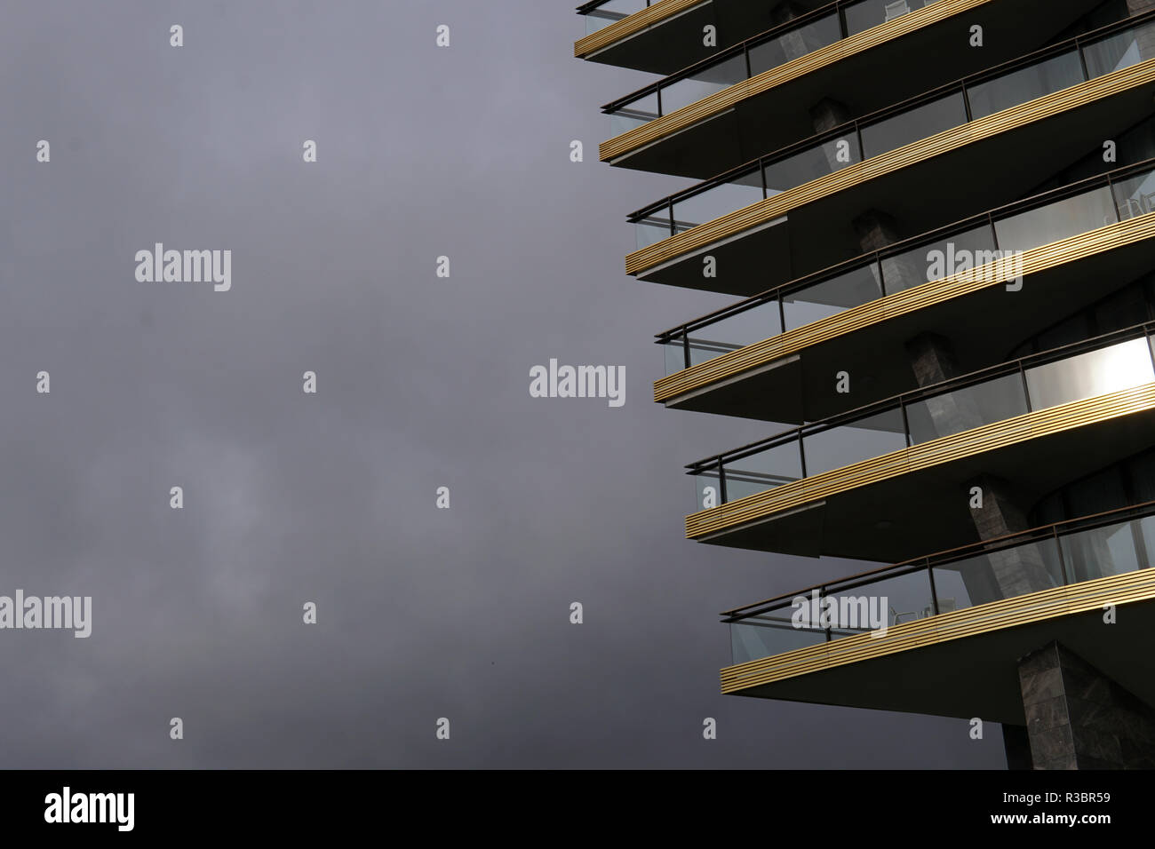 balconies of multistory building landscape rain sky Stock Photo - Alamy