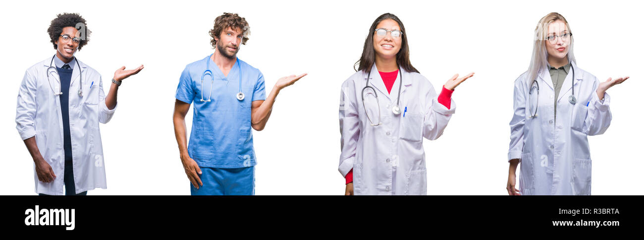 Collage of group of doctor, nurse, surgeon people over isolated ...