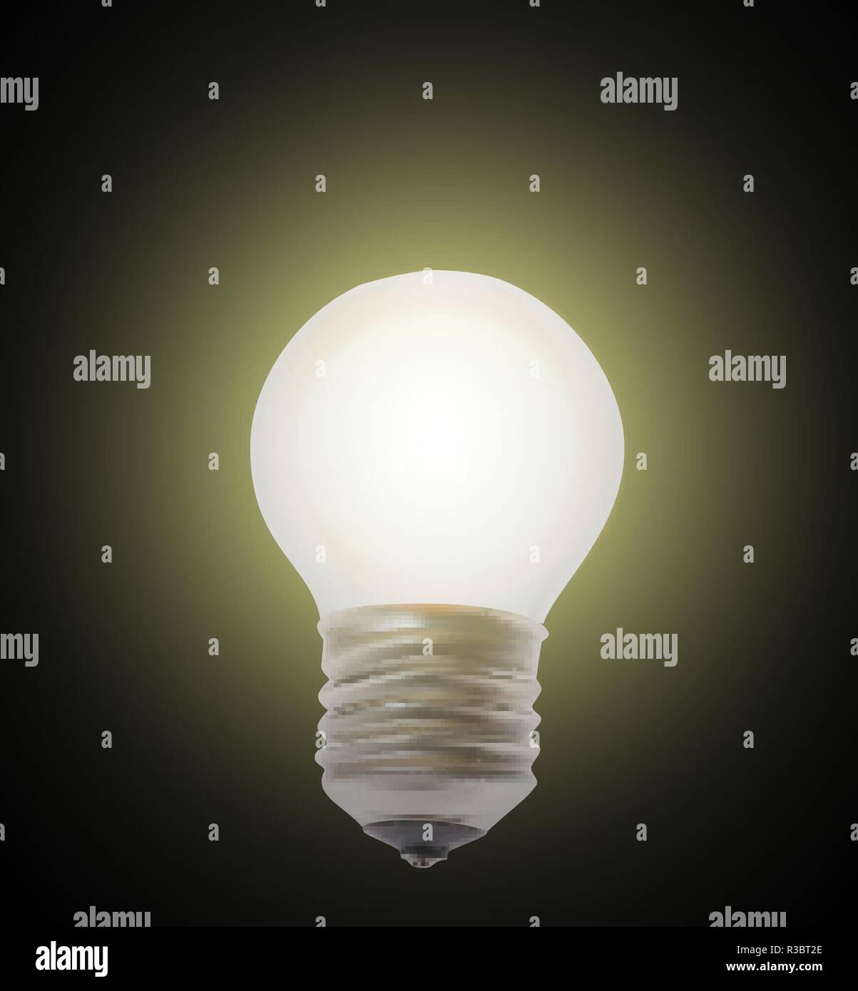 Naturalistic lit glowing light bulb. Lighting on black background ...