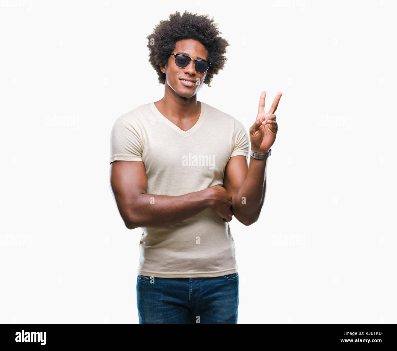 Afro american man wearing sunglasses over isolated background smiling ...