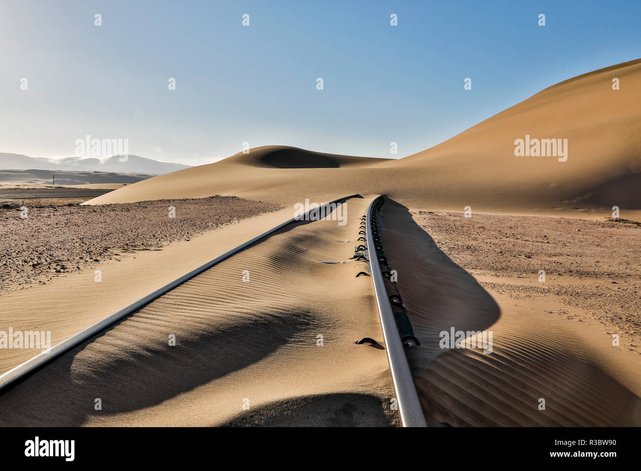 Africa, Namibia, Garub, Railroad Tracks and Drifted Sand Stock Photo ...