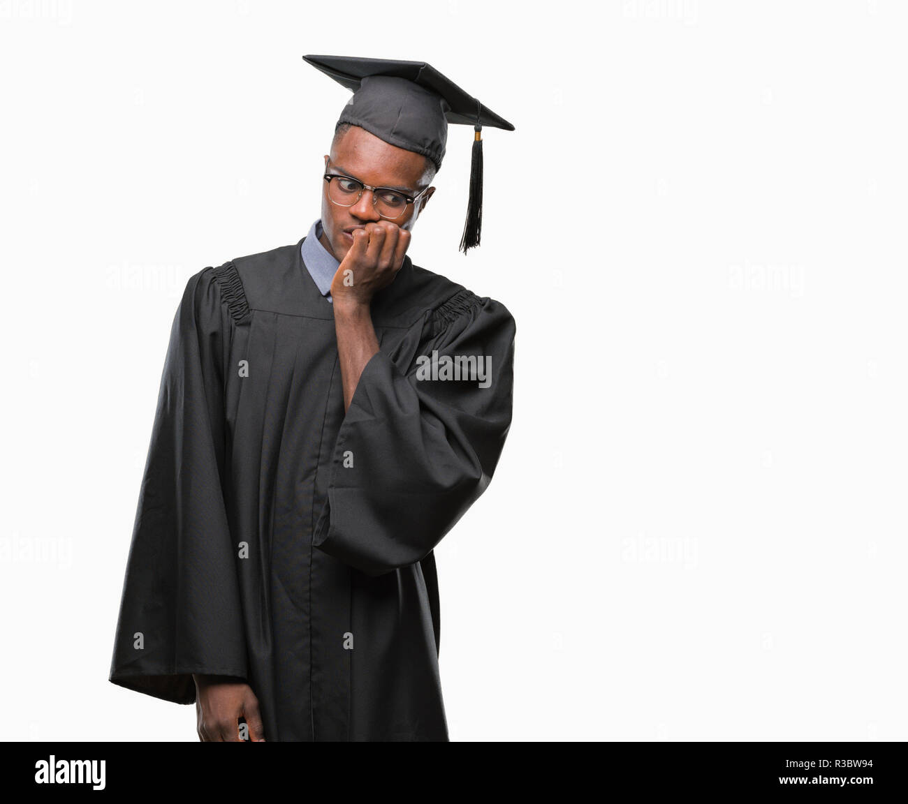 Young graduated african american man over isolated background looking ...