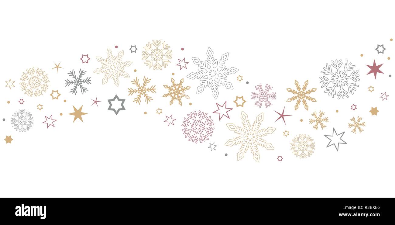 decorative christmas border wave with snowflakes and stars gold silver ...