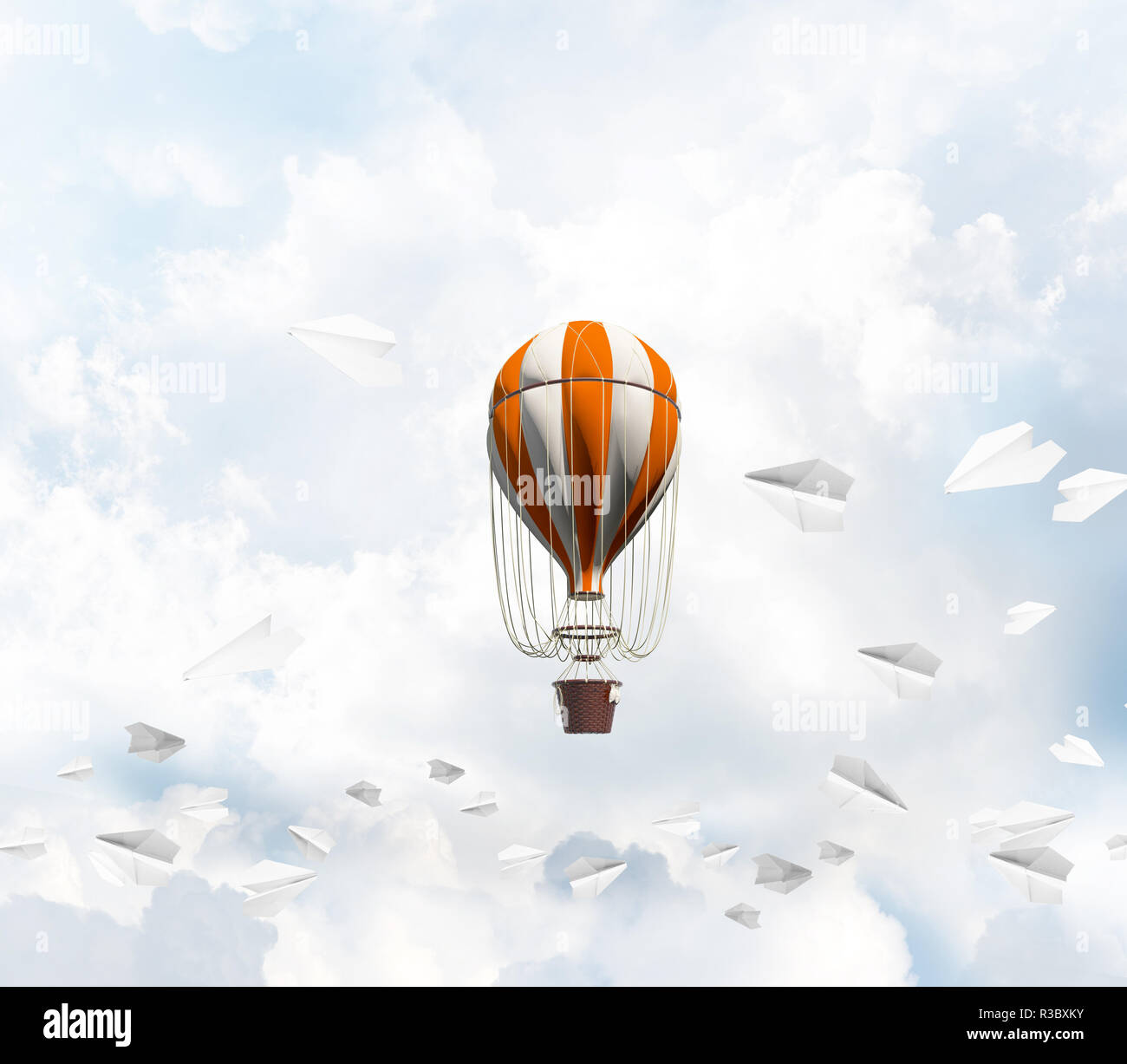 Flying hot air balloon in the air Stock Photo - Alamy