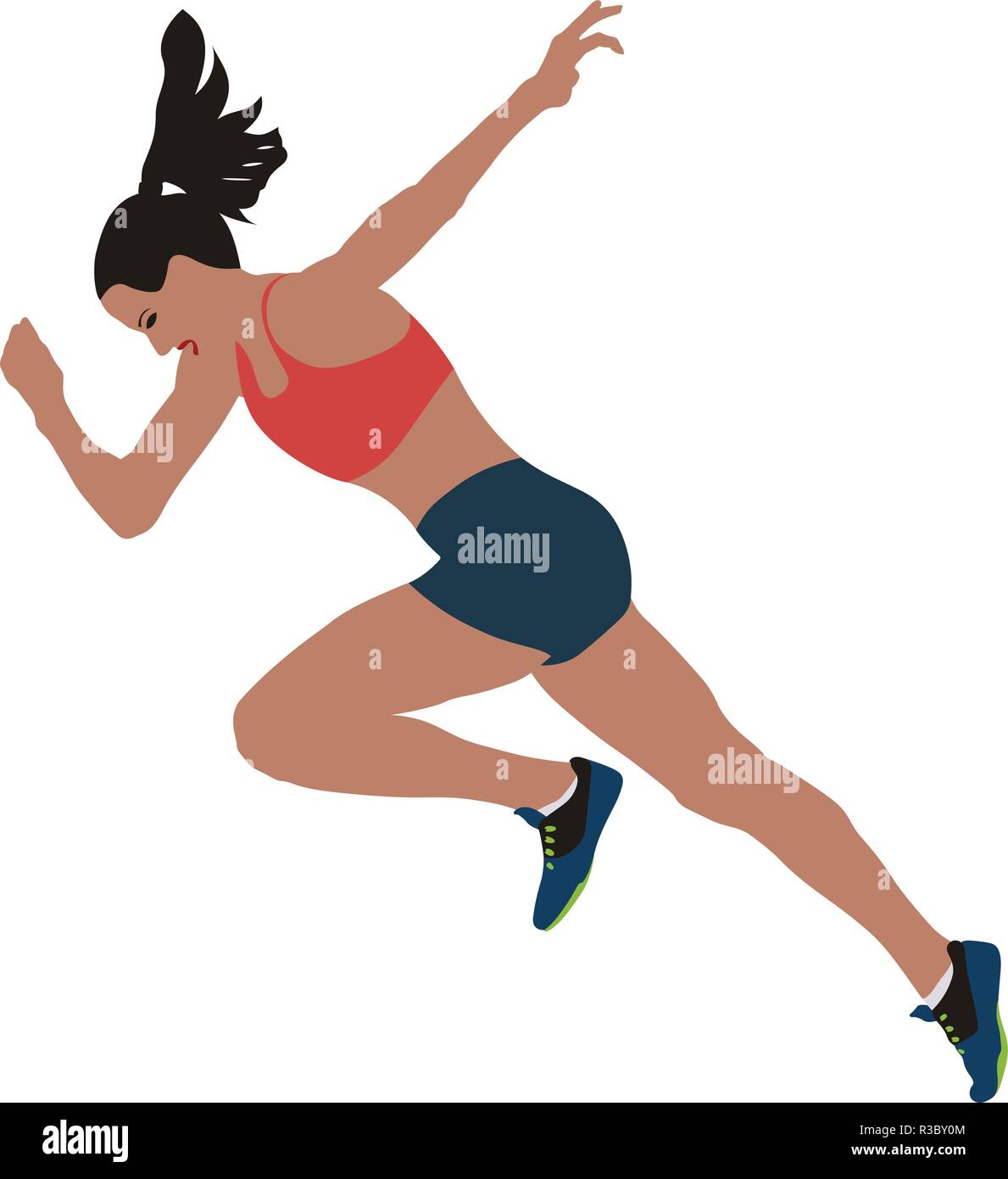 faster start running woman sprinter runner flat silhouette Stock Vector ...