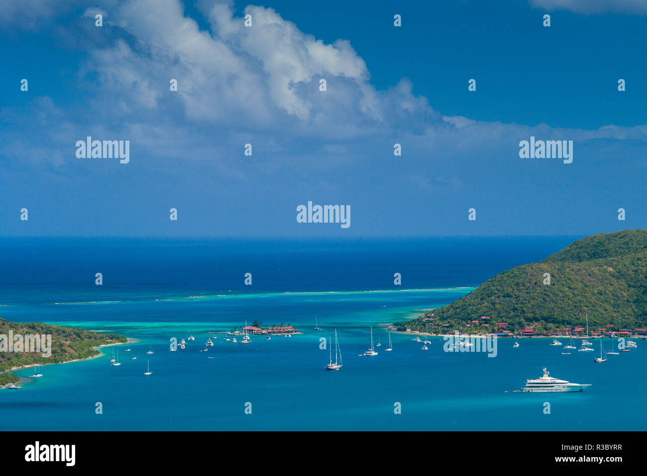 British Virgin Islands, Virgin Gorda. Fanny Hill of North Sound towards ...
