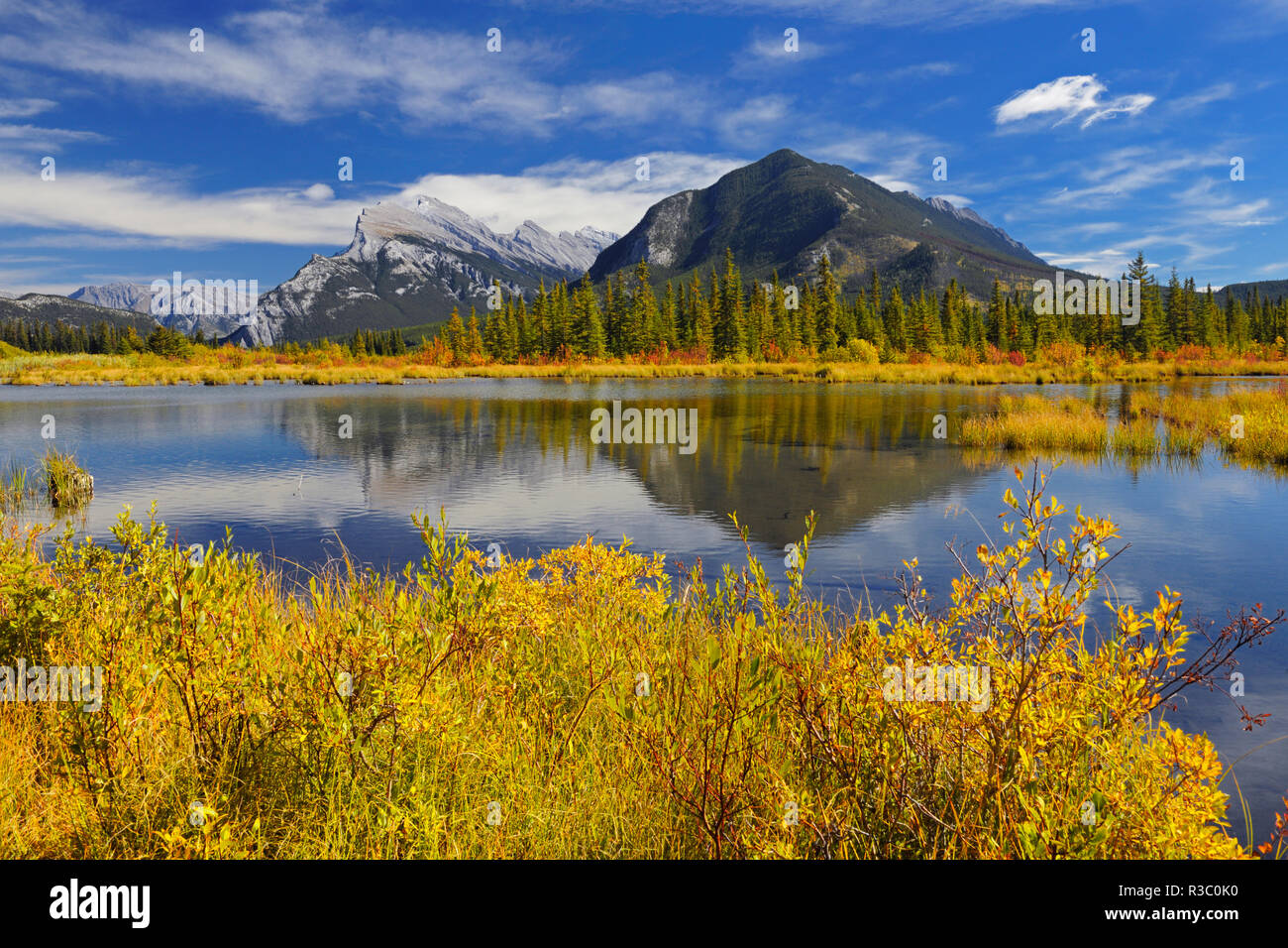 Canada, Alberta, Banff National Park. Mt. Rundle and Sulphur Mountain ...