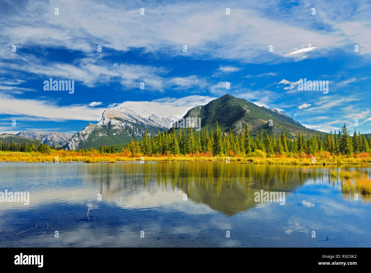 Canada, Alberta, Banff National Park. Mt. Rundle and Sulphur Mountain ...