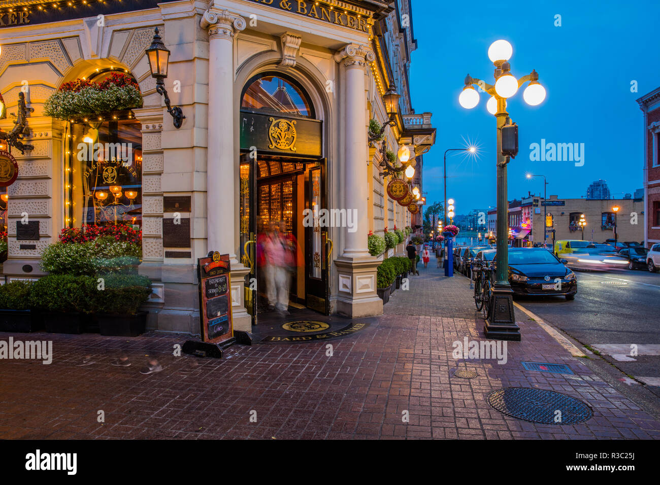Bard and Banker building at dusk in downtown Victoria, British Columbia ...