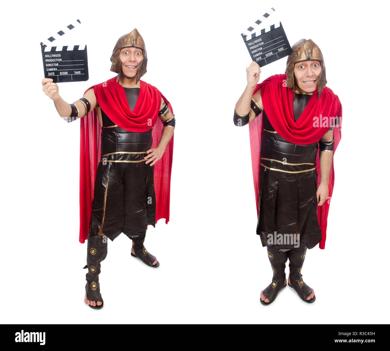 Gladiator with clapboard isolated on white Stock Photo - Alamy