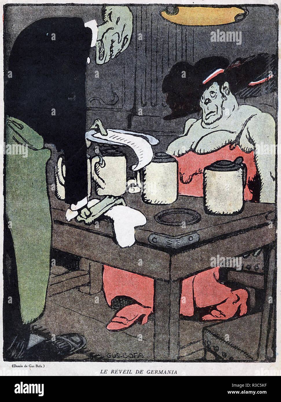 REPARATIONS Postcard about 1917 showing a French waiter presenting ...