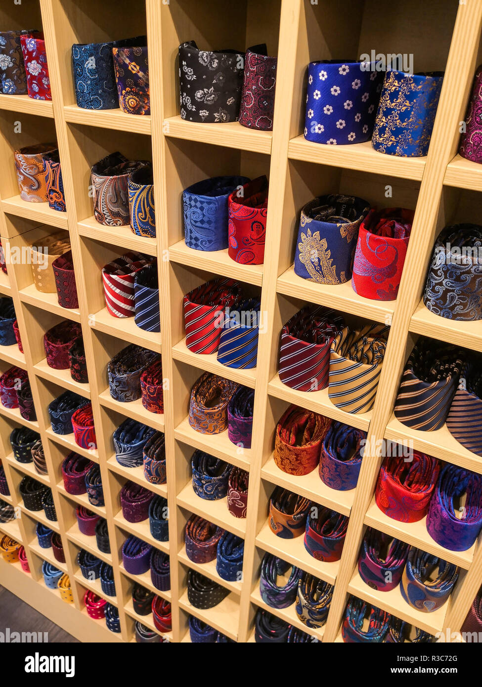 Image of many rolled up ties in a shop Stock Photo - Alamy