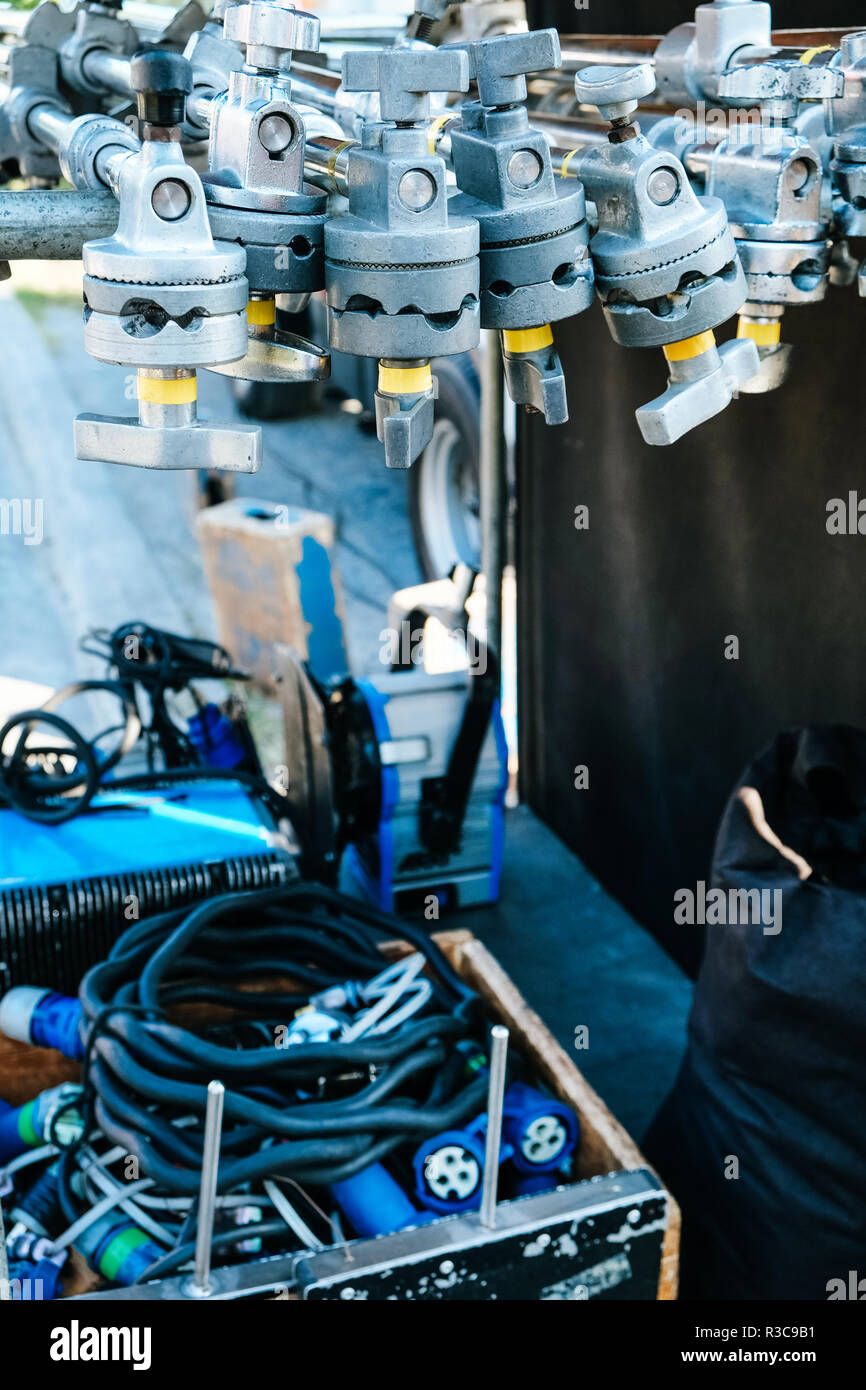 Film crew equipment, Detail image of Tripod background Stock Photo - Alamy