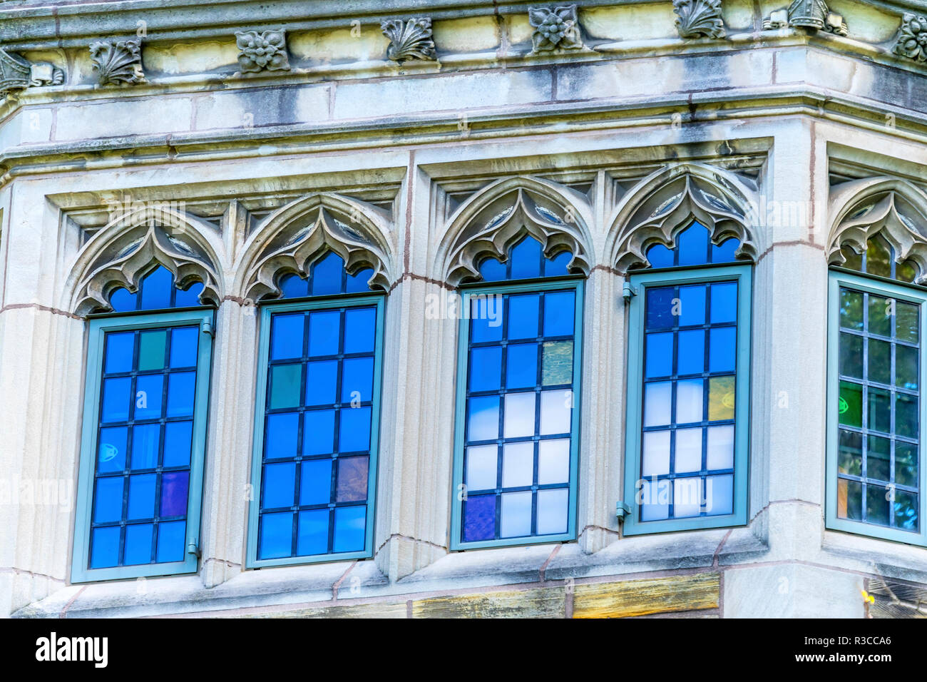 Multicolored blue window, Yale University, New Haven, Connecticut Stock ...