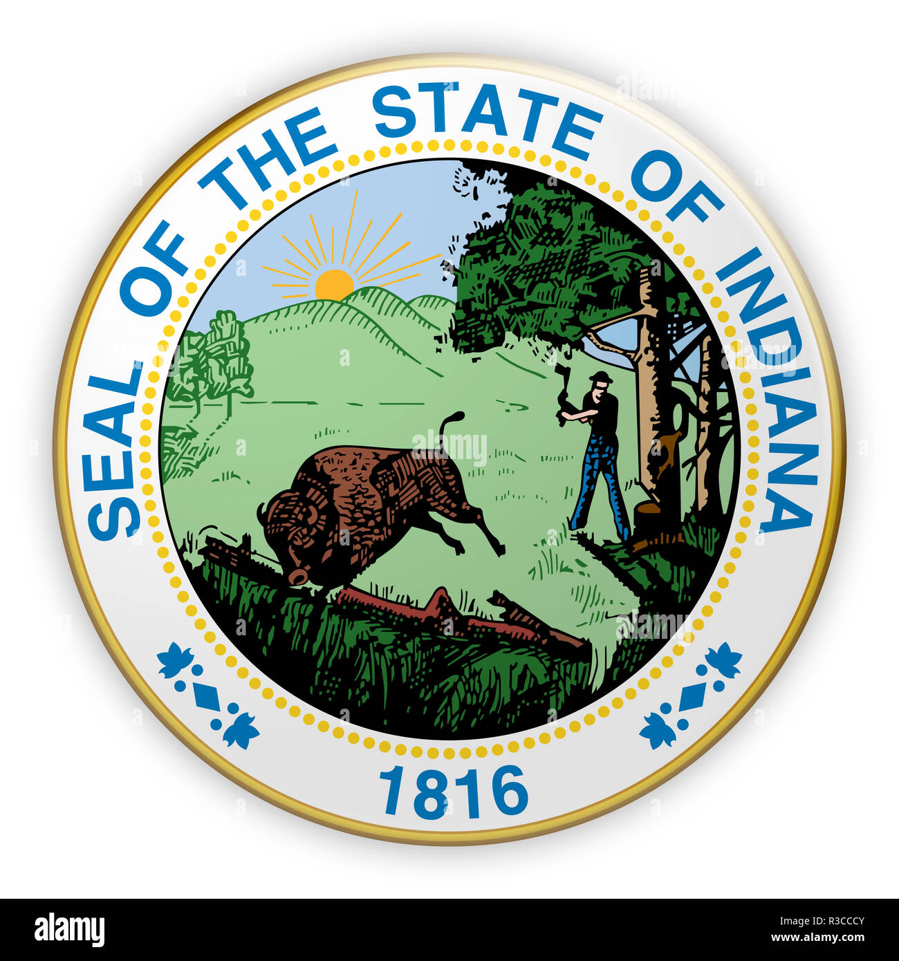 Badge US State Seal Indiana, 3d illustration Stock Photo - Alamy