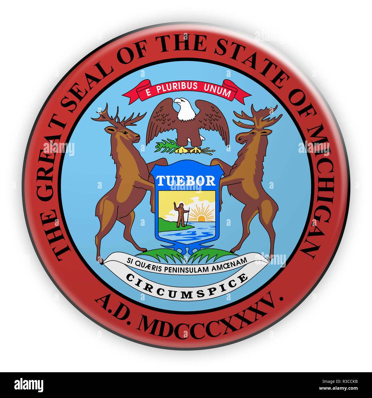 Badge US State Seal Michigan, 3d illustration Stock Photo - Alamy
