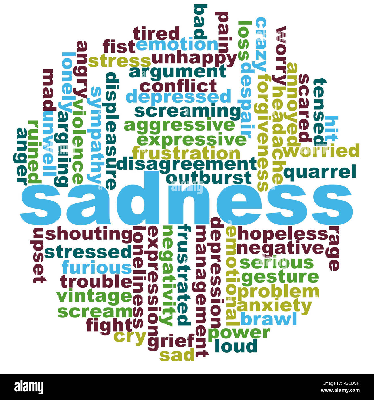 Sadness word cloud with white background, 3d rendering Stock Photo - Alamy