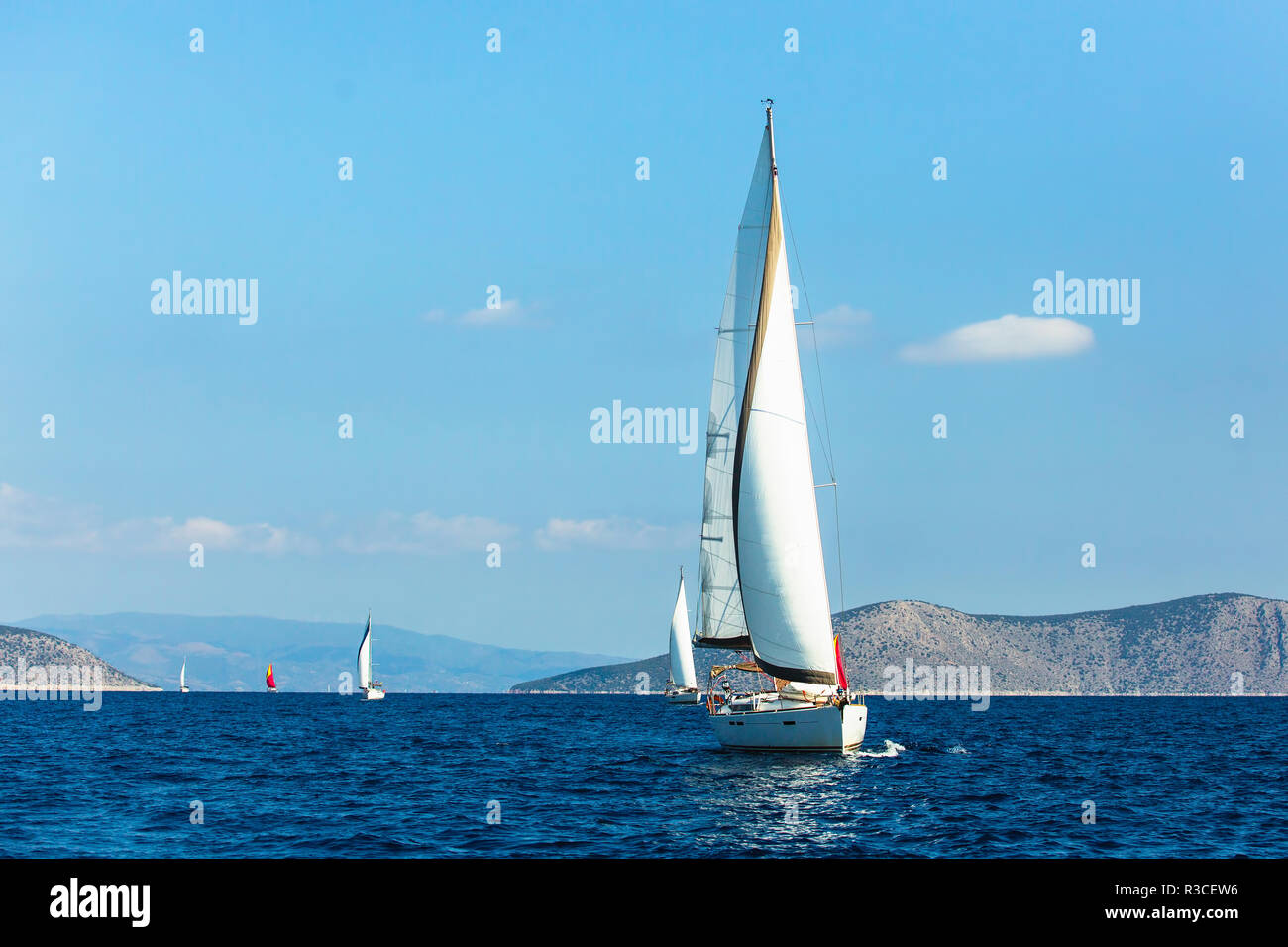 Sailing luxury boats during yacht regatta in Aegean Sea at Greece Stock ...