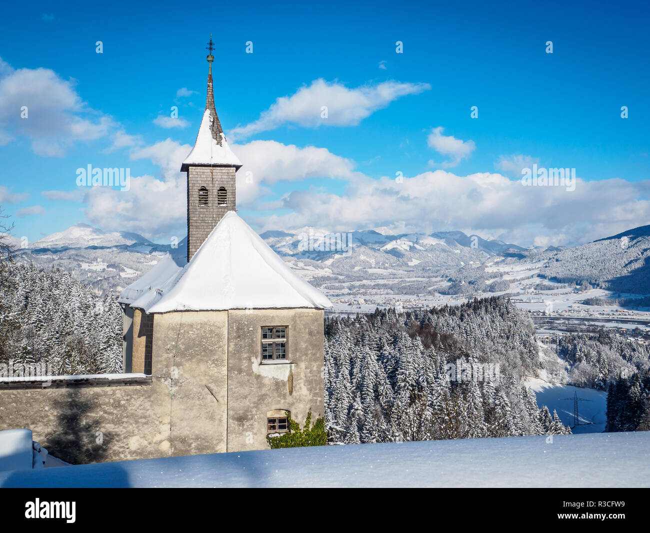 Thierberg in Kufstein Tirol in Winter looking in the direction of Ebbs ...