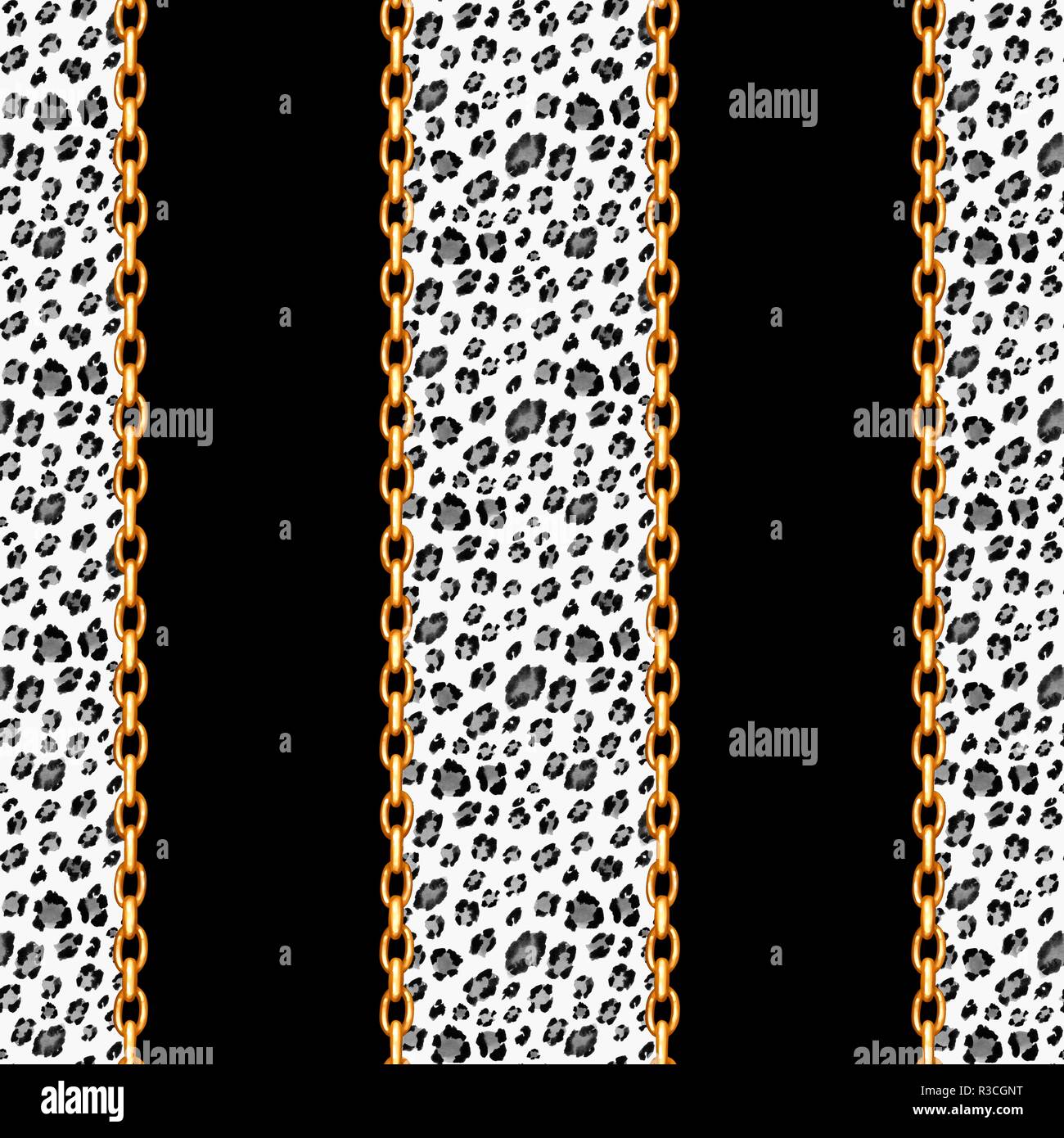 Seamless leopard pattern and golden chains Stock Photo - Alamy