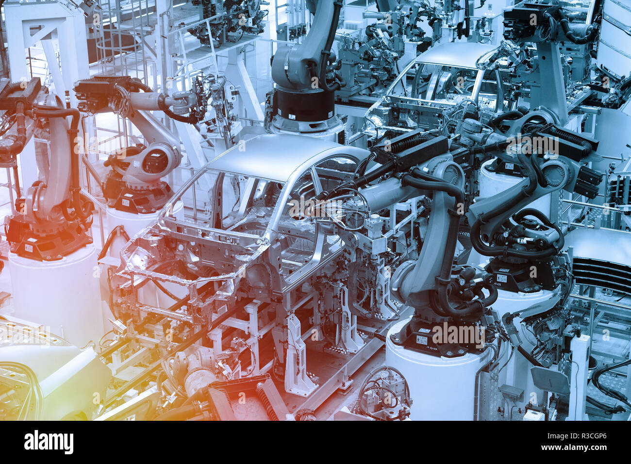 Assembling parts of the car robots. automated build process of cars ...