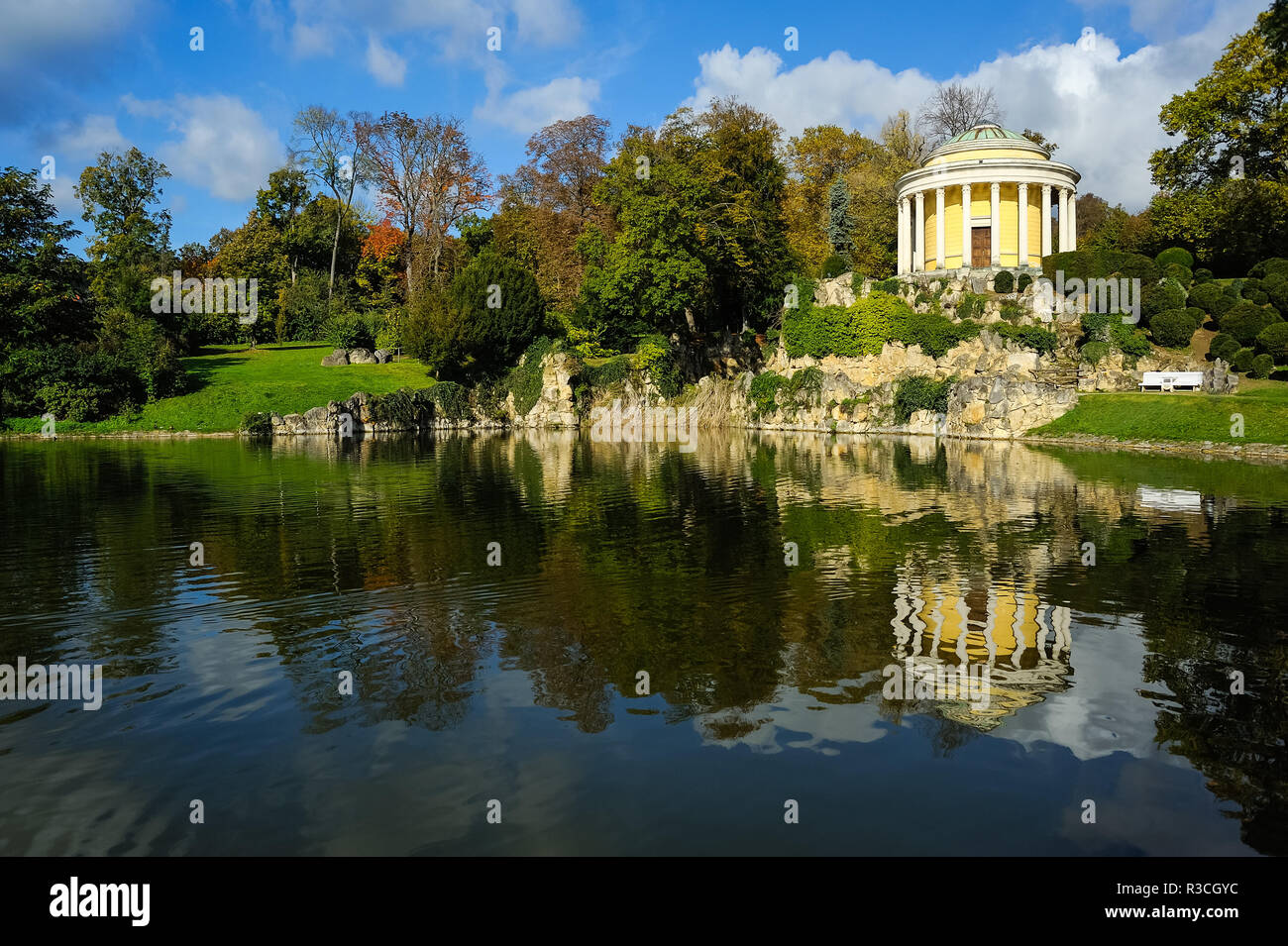 pond in the park with temples Stock Photo - Alamy