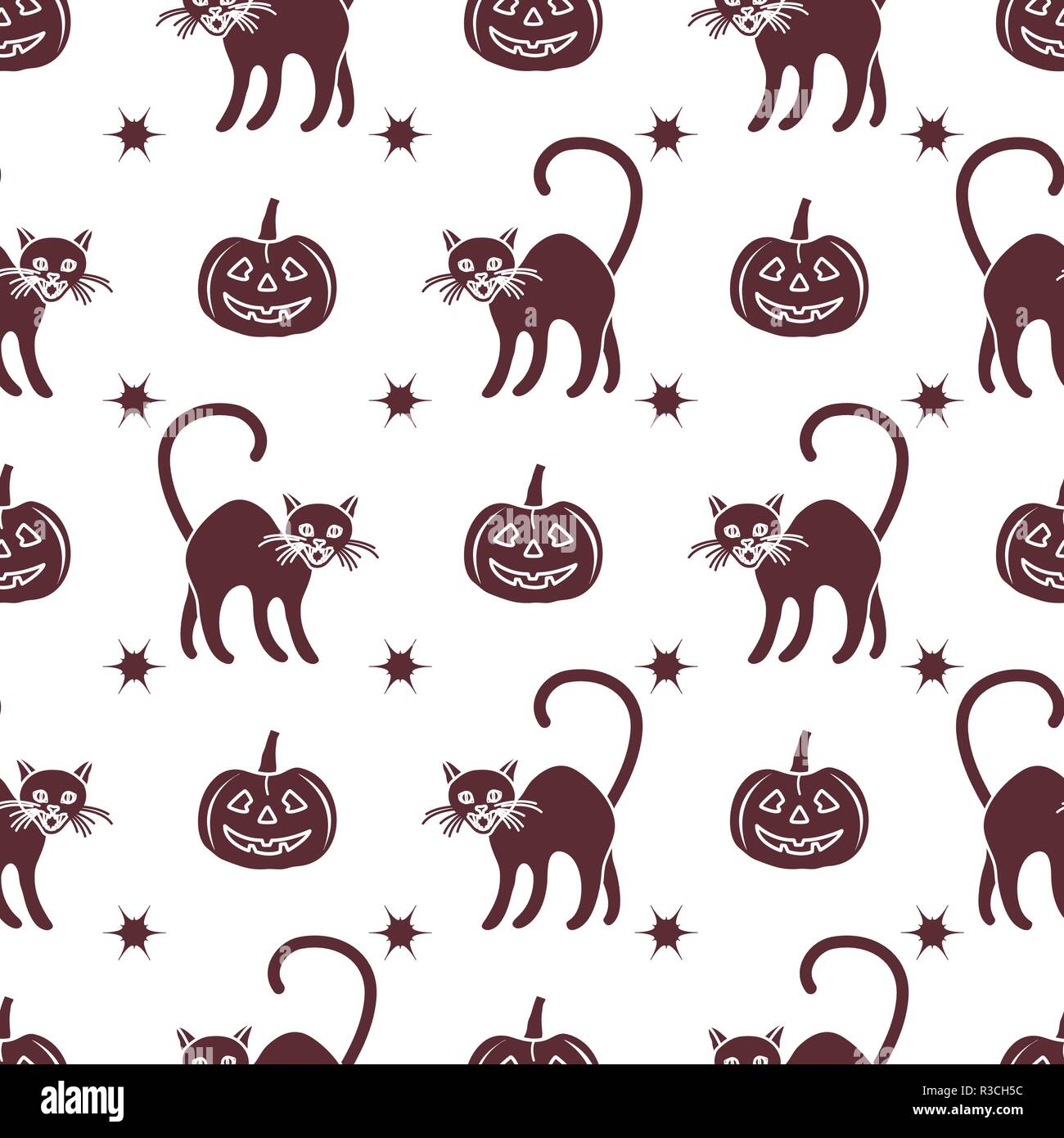 Halloween 2019 vector seamless pattern with pumpkins and witch cats ...