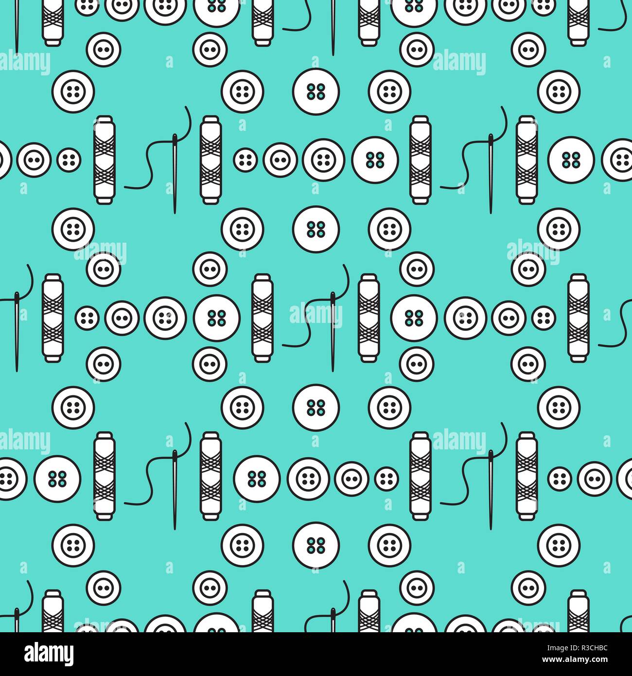 Seamless pattern with needles, buttons, threads. Sewing and needlework ...