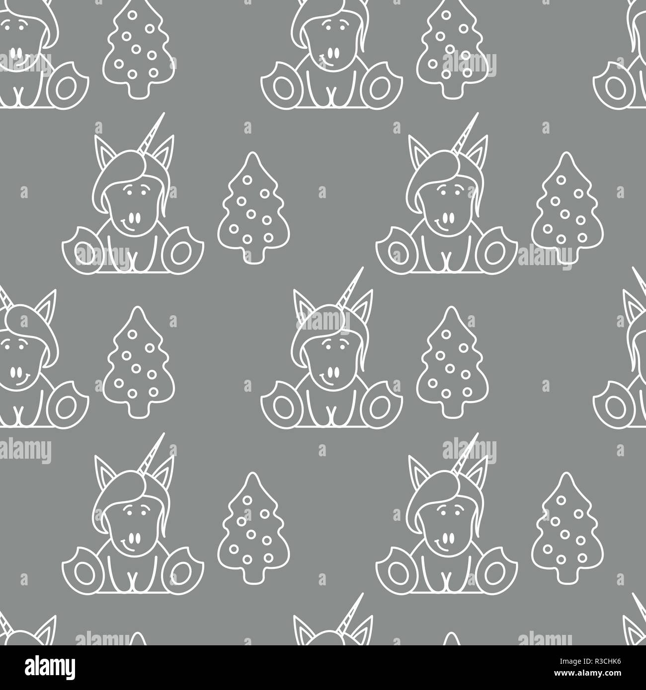 Seamless pattern with unicorns and Christmas tree. Christmas and New ...