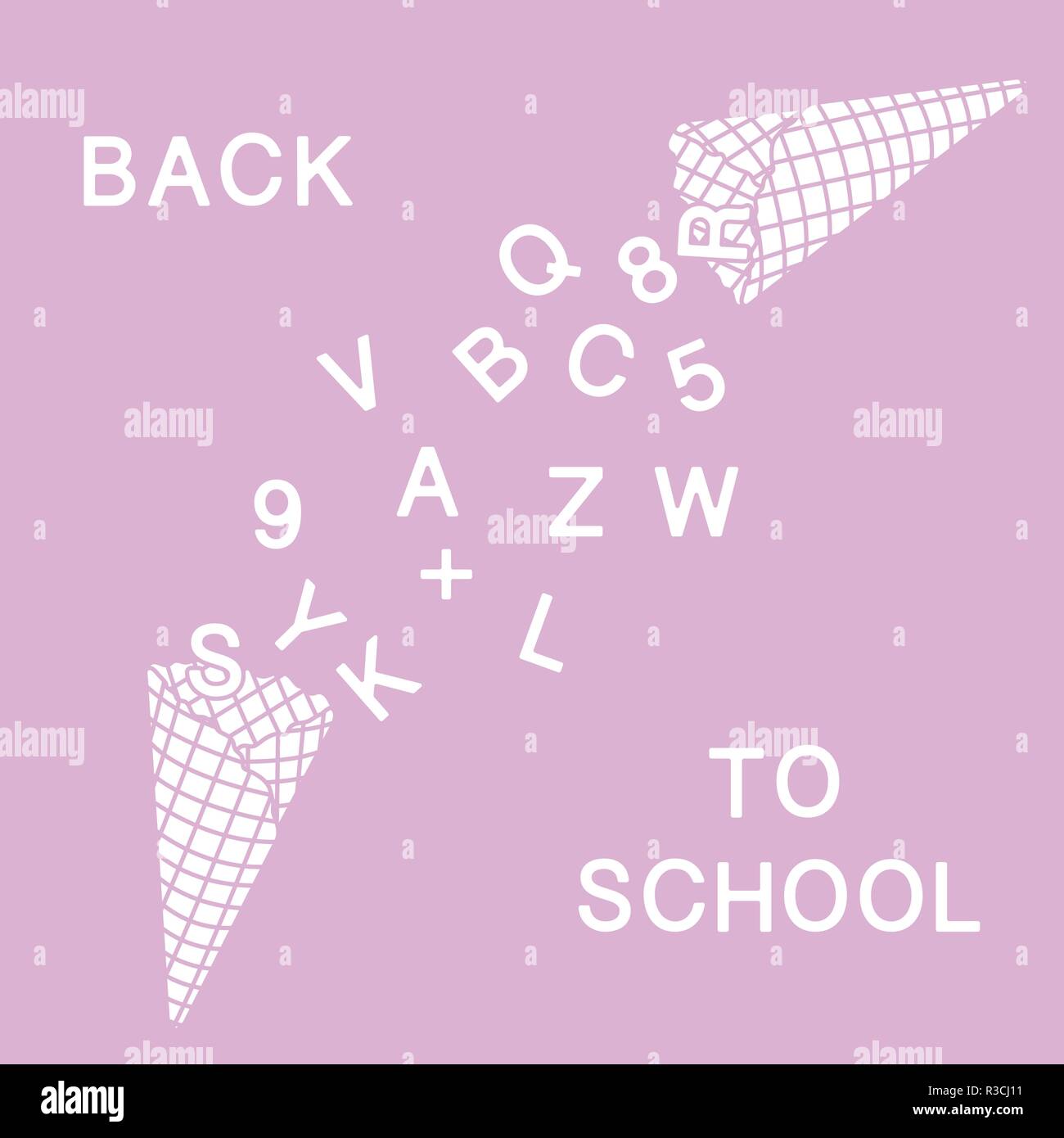 Back to school. Vector illustration with ice cream cones, letters ...