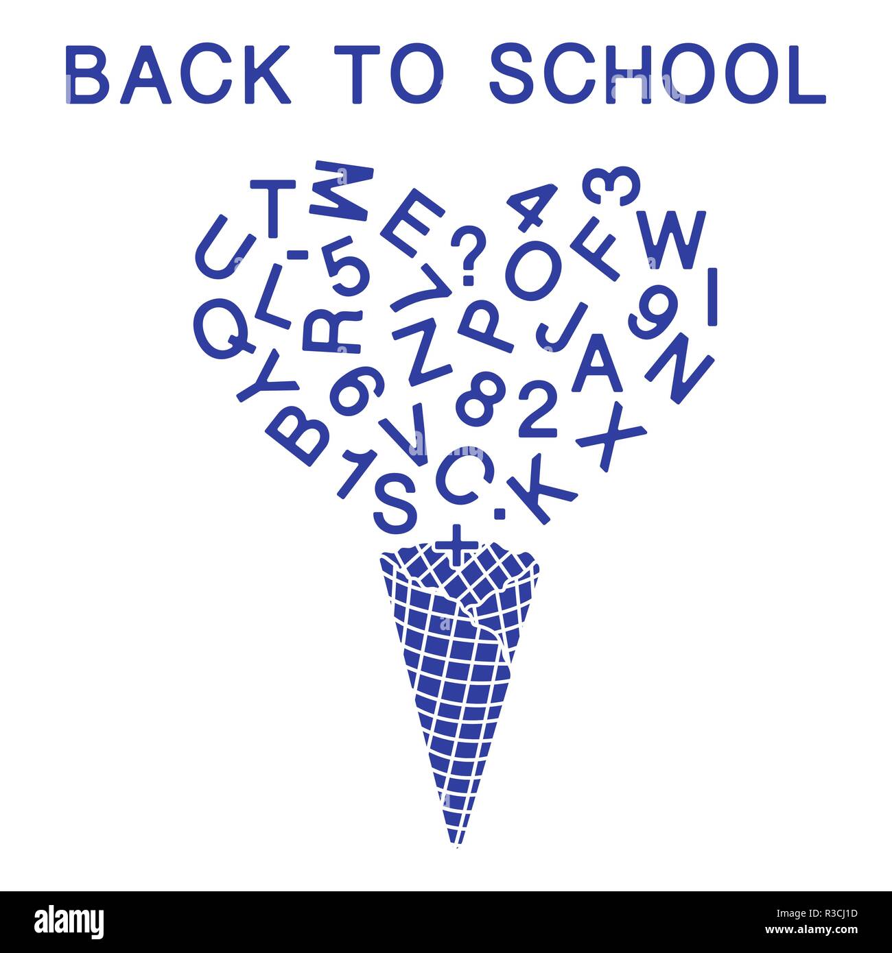 Back to school. Vector illustration with ice cream cone, letters ...