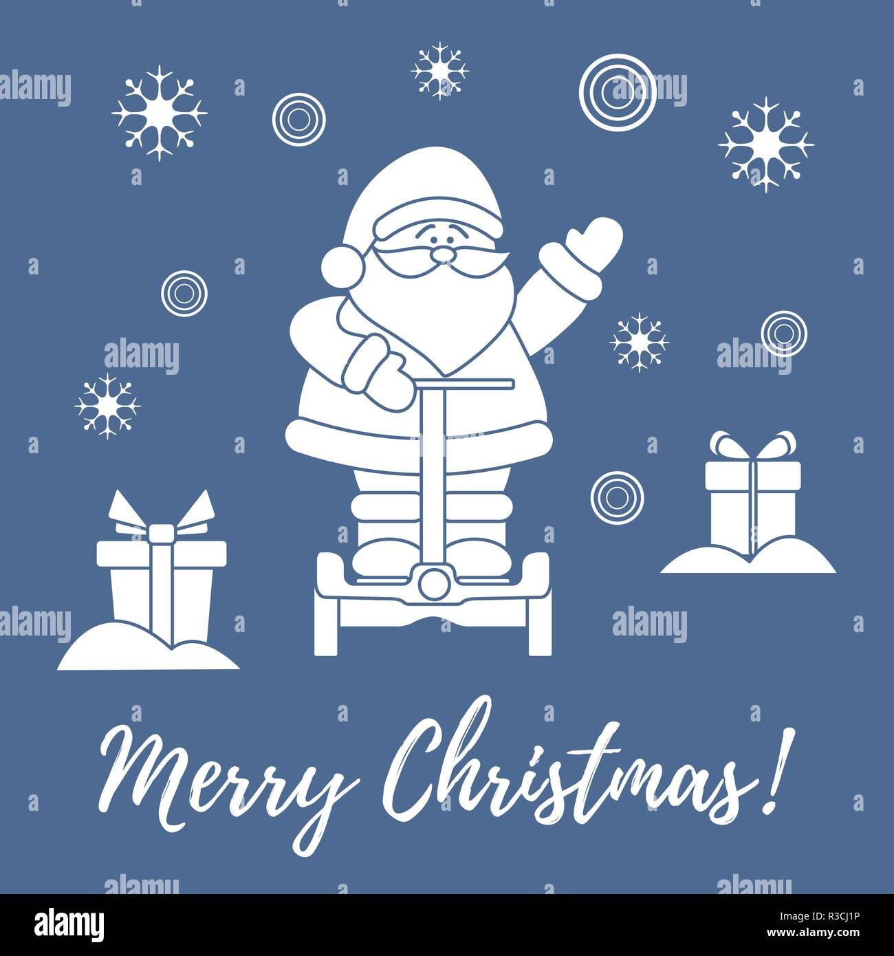 Santa Claus, gifts, snowdrifts, snowflakes. New Year and Christmas ...